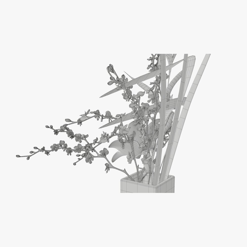 Lily Bouquet With Cherry Branch And Tall Grass 3D model - Download ...