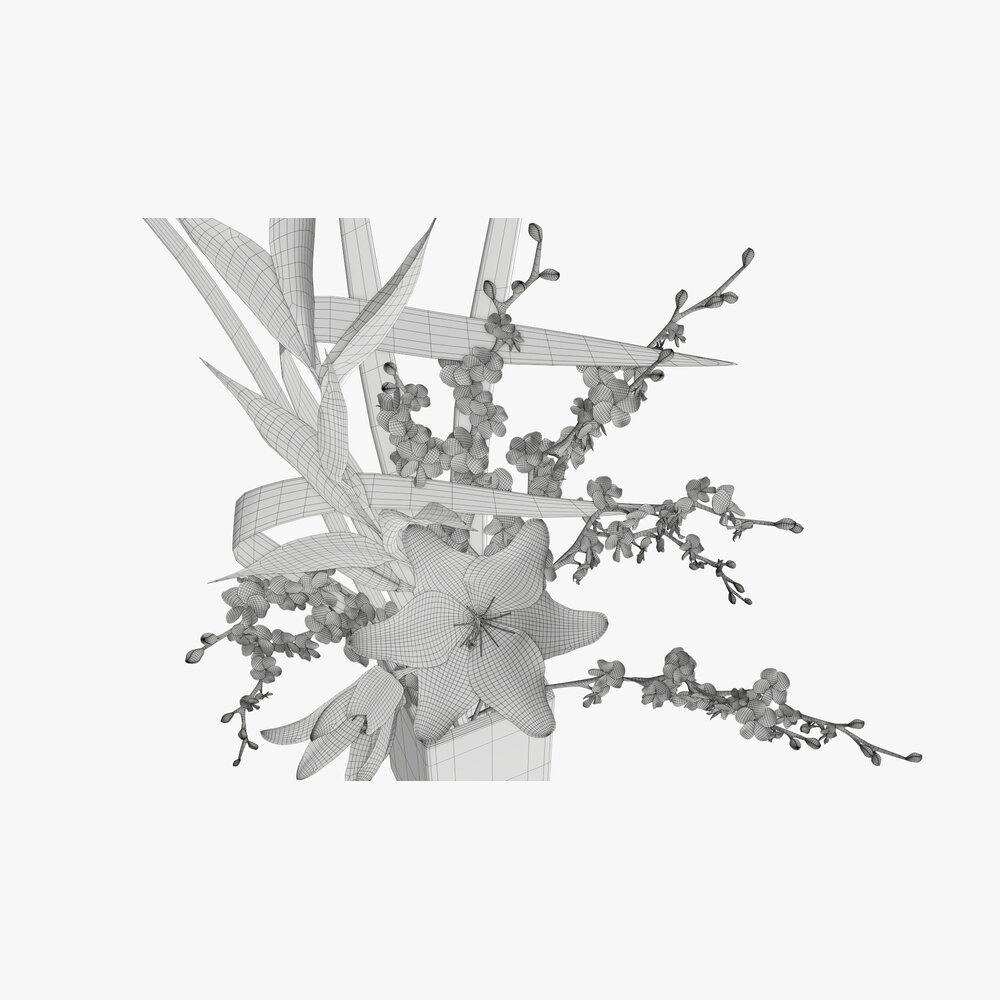 Lily Bouquet With Cherry Branch And Tall Grass 3D model - Download ...