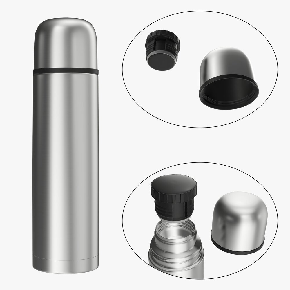 Thermos Large Stainless Steel With Cup 3D model - Download Tableware on ...