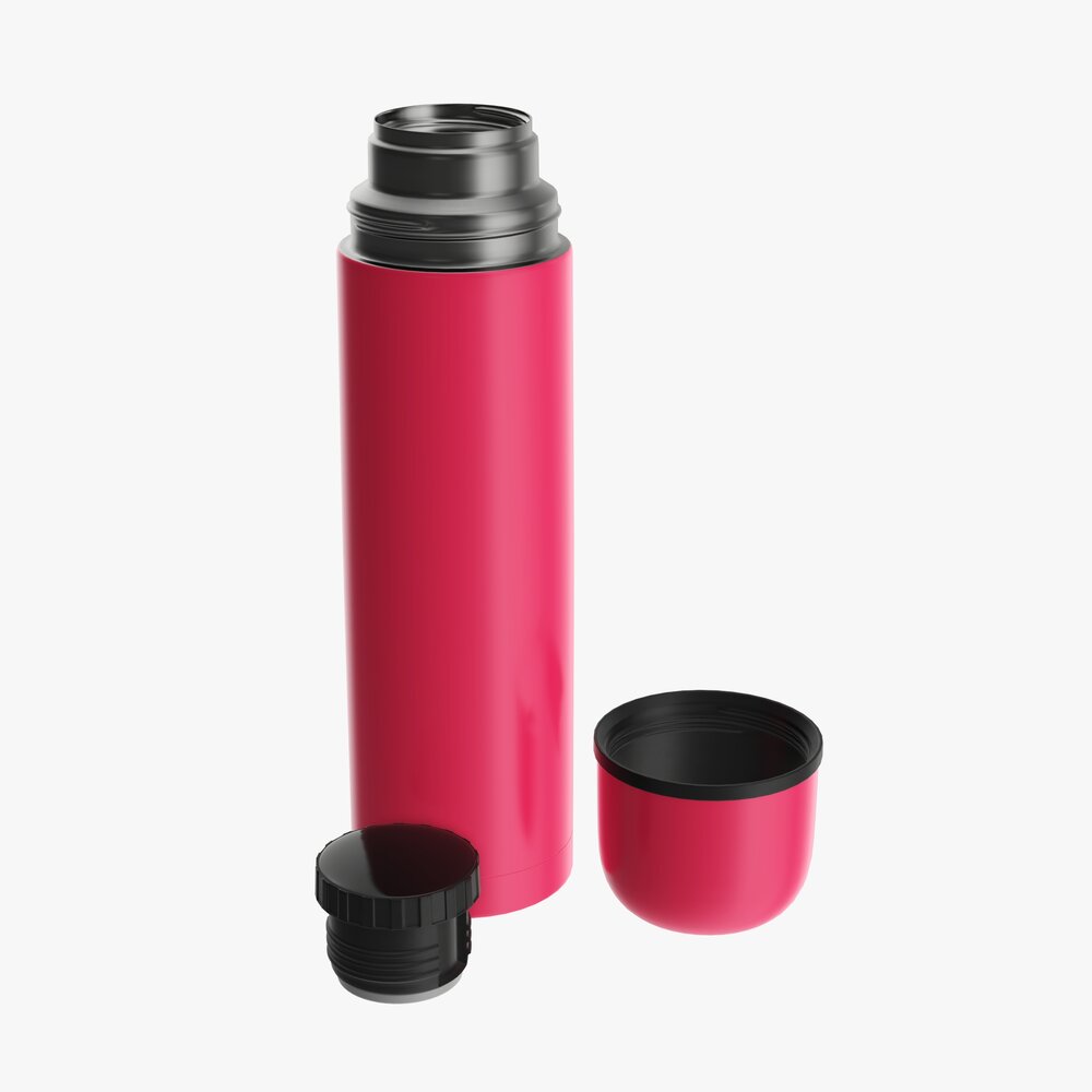 Thermos Large Stainless Steel With Cup Opened 3D model - Download ...