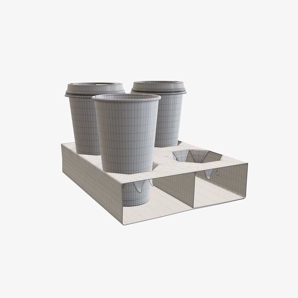 Paper Coffee Cups With Cardboard Holder 3D model - Download Bottles ...
