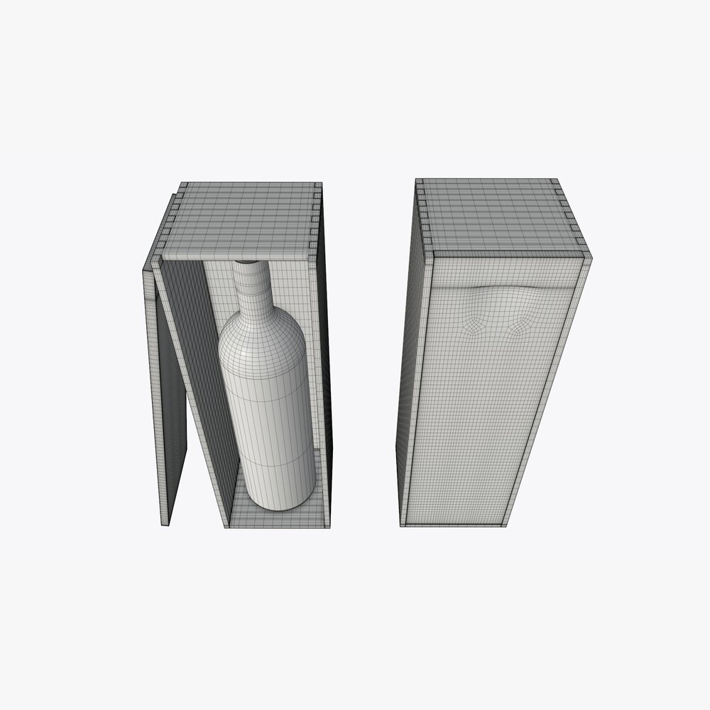 Wine Bottle With Wooden Box 3D model - Download Bottles, Cans on ...