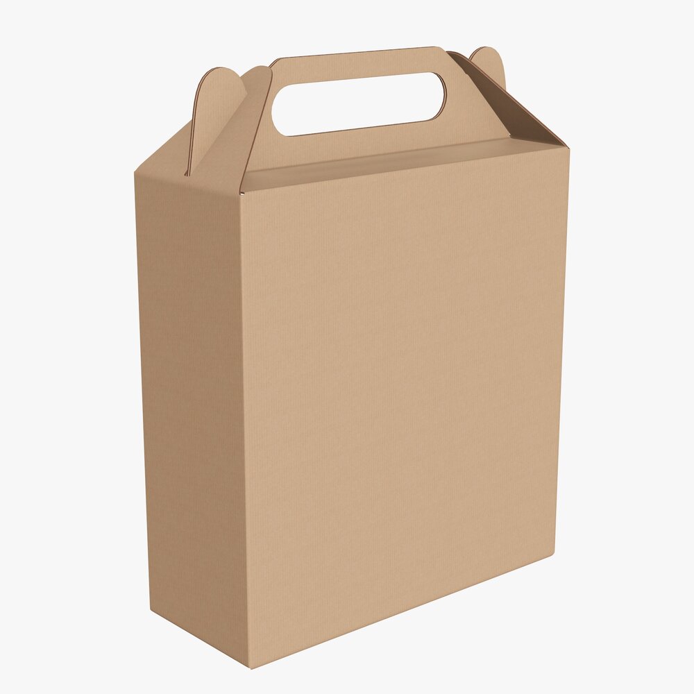 Kraft Paper Gable Box with Handle 3D model - Download Mockup on ...