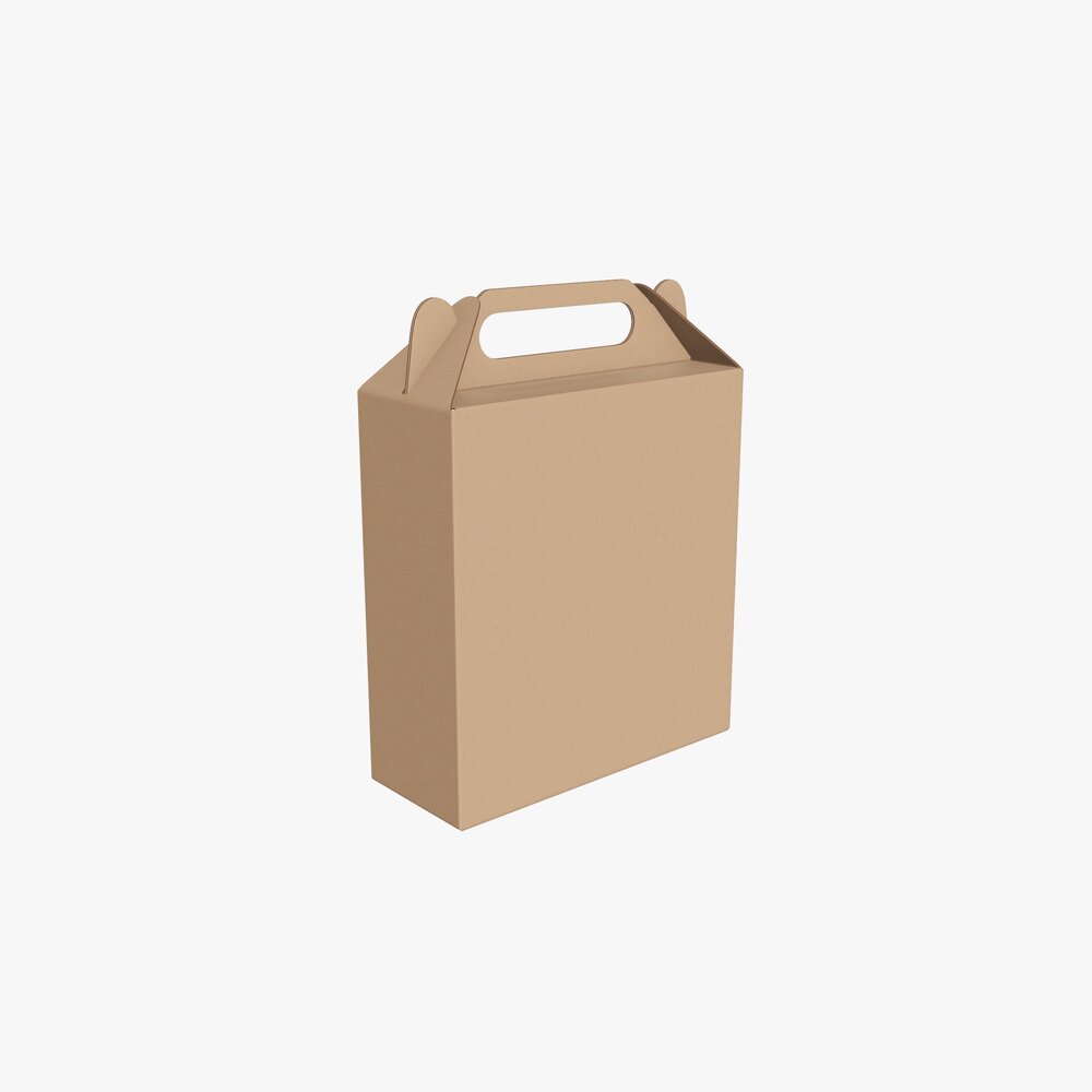 Kraft Paper Gable Box with Handle 3D model - Download Mockup on ...