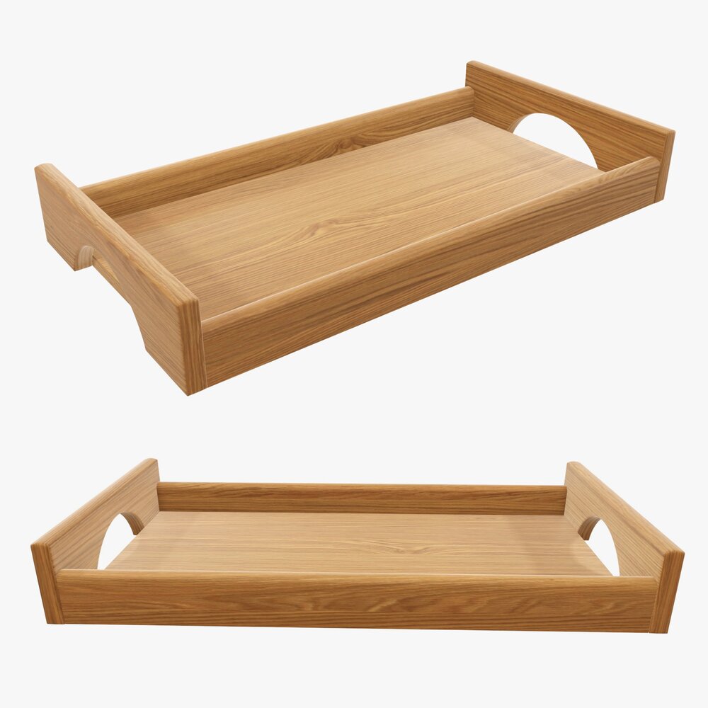 Wooden Tray With Handles Tableware 3D model - Download Tableware on ...