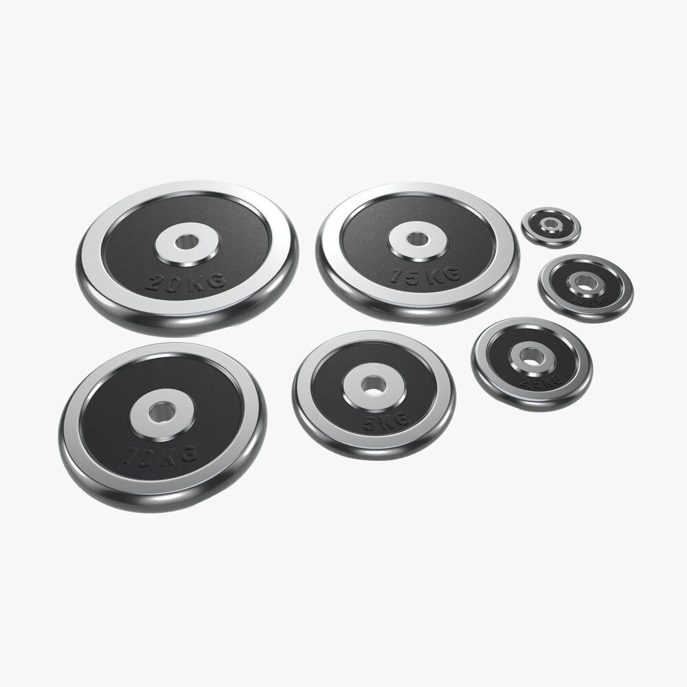 Barbell Weight Plate Set Chrome 3D model - Download Sports Equipment on ...