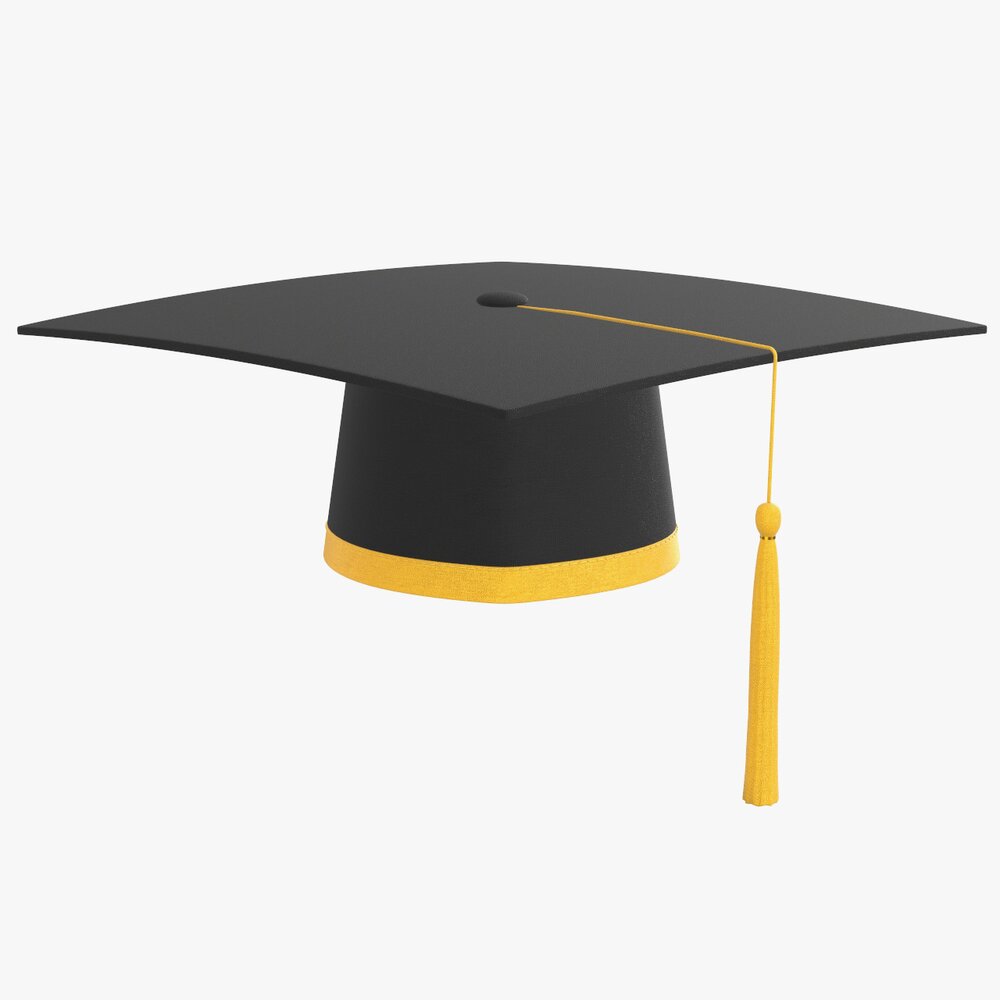 Graduation Cap With Gold Tassel 3D model - Download Hats on 3DModels.org