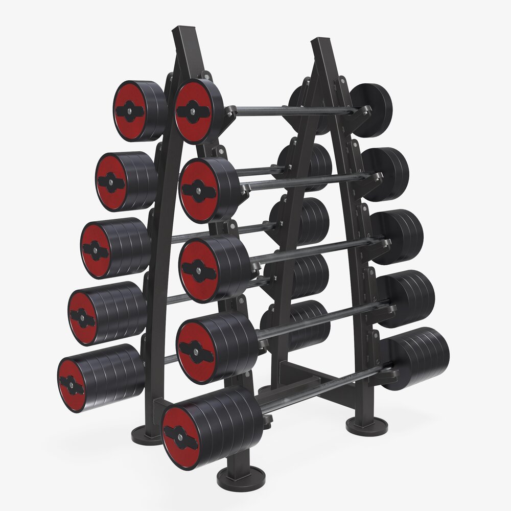 Rubberized Barbell Set On Rack 02 3D model - Download Sports Equipment ...