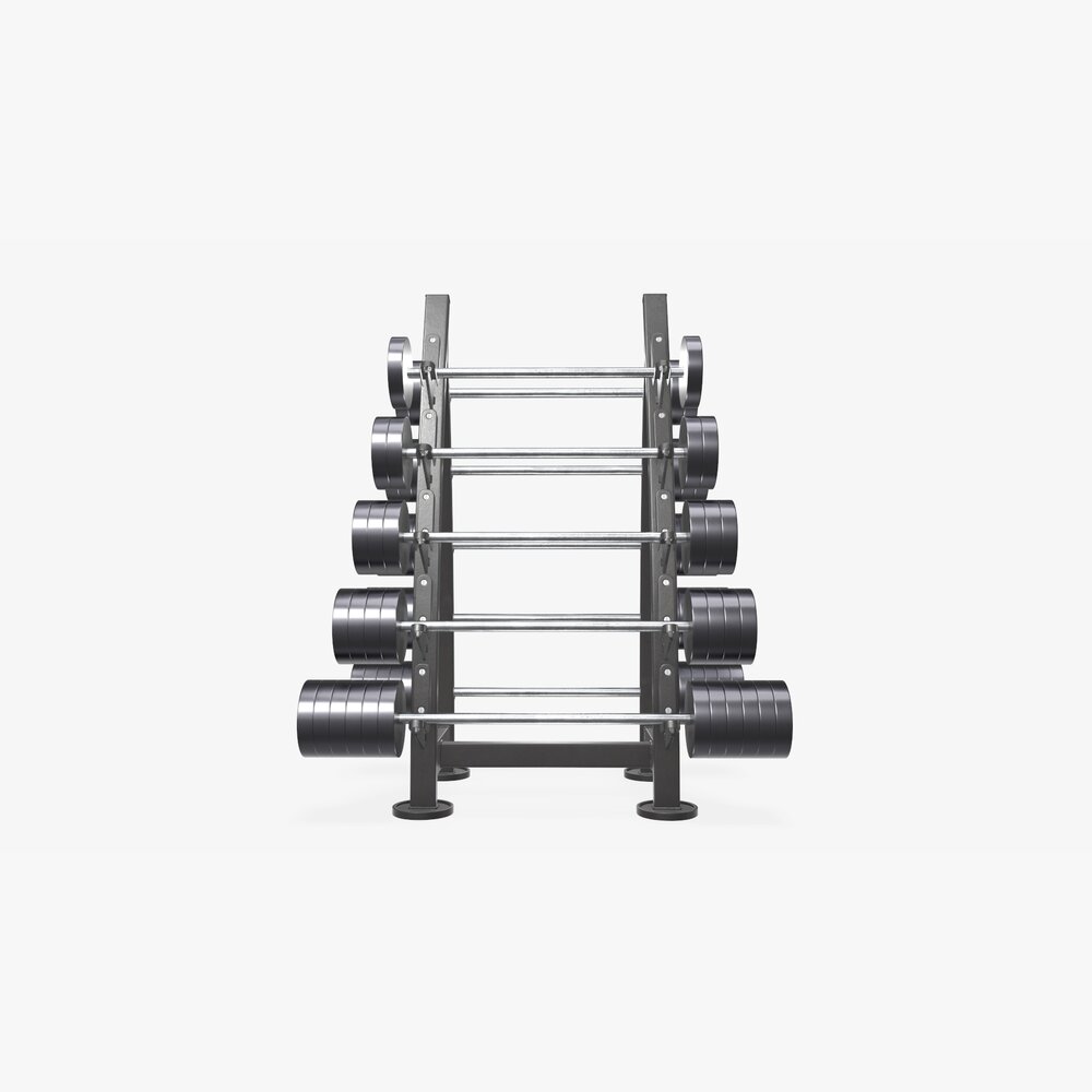 Rubberized Barbell Set On Rack 02 3D model - Download Sports Equipment ...