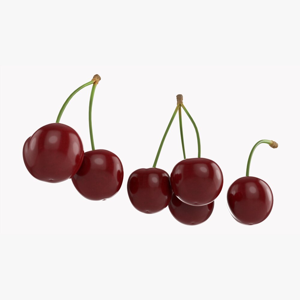 Red Cherries with Stems Set 3D model - Download Fruit on 3DModels.org