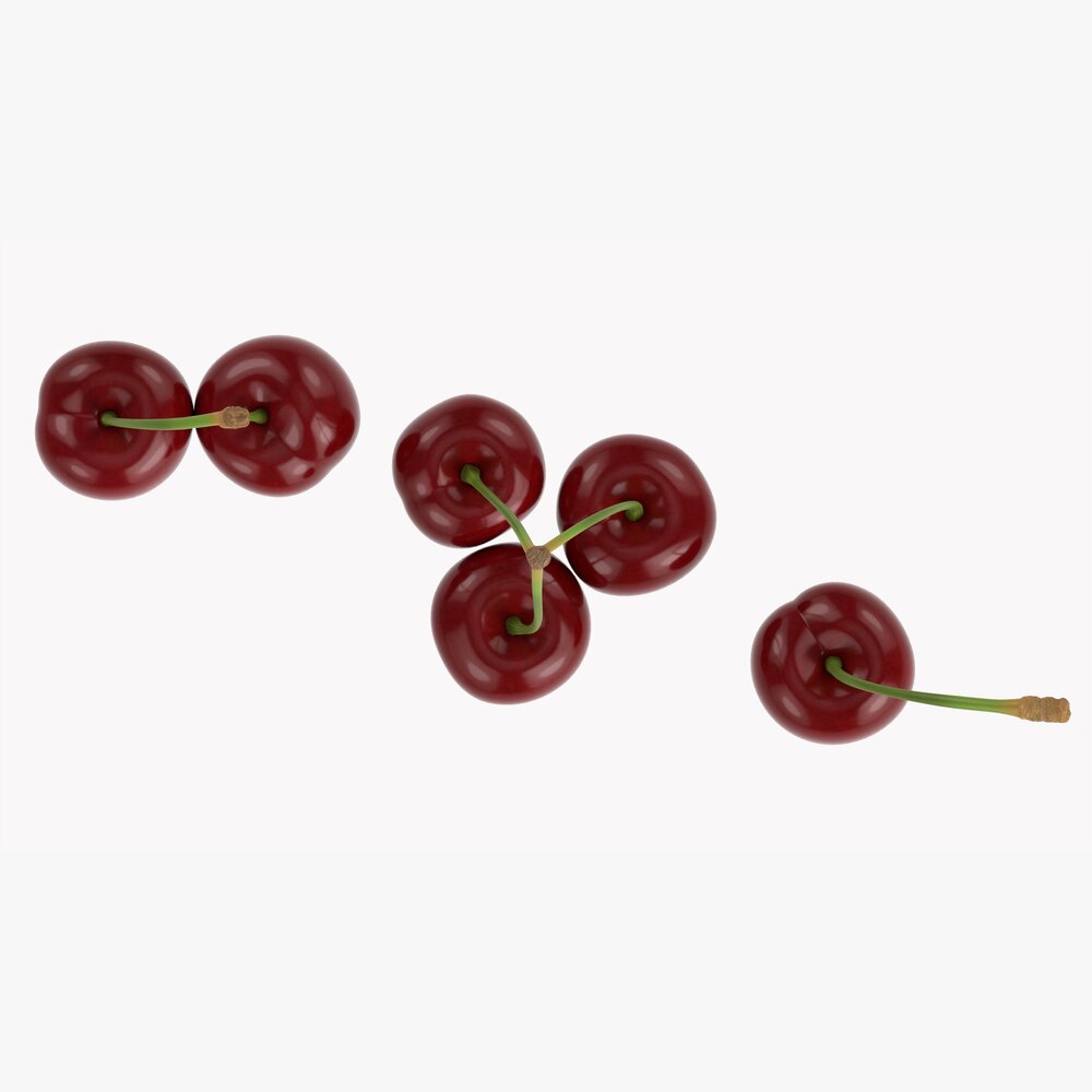 Red Cherries with Stems Set 3D model - Download Fruit on 3DModels.org