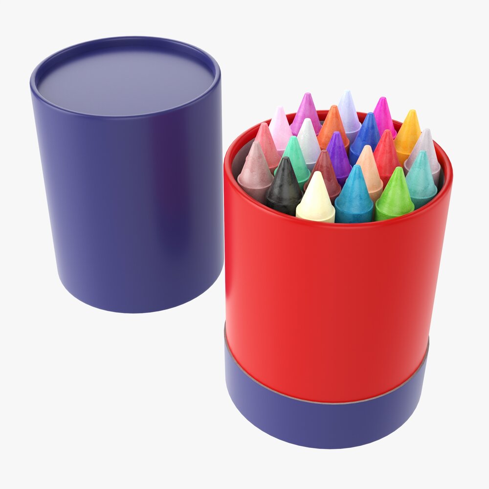 Crayons In Cardboard Tube Box 3D model - Download Stationery on ...