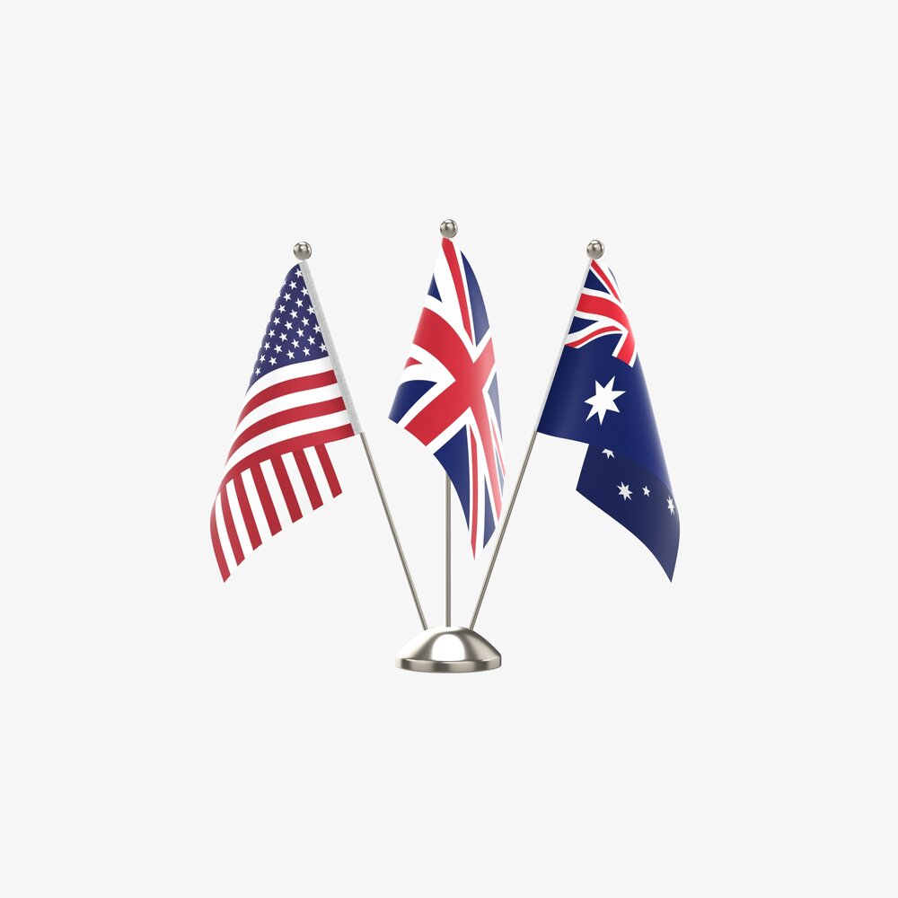 Decorative Desk Flag Triple Flagpole 3D model - Download Decoration on ...