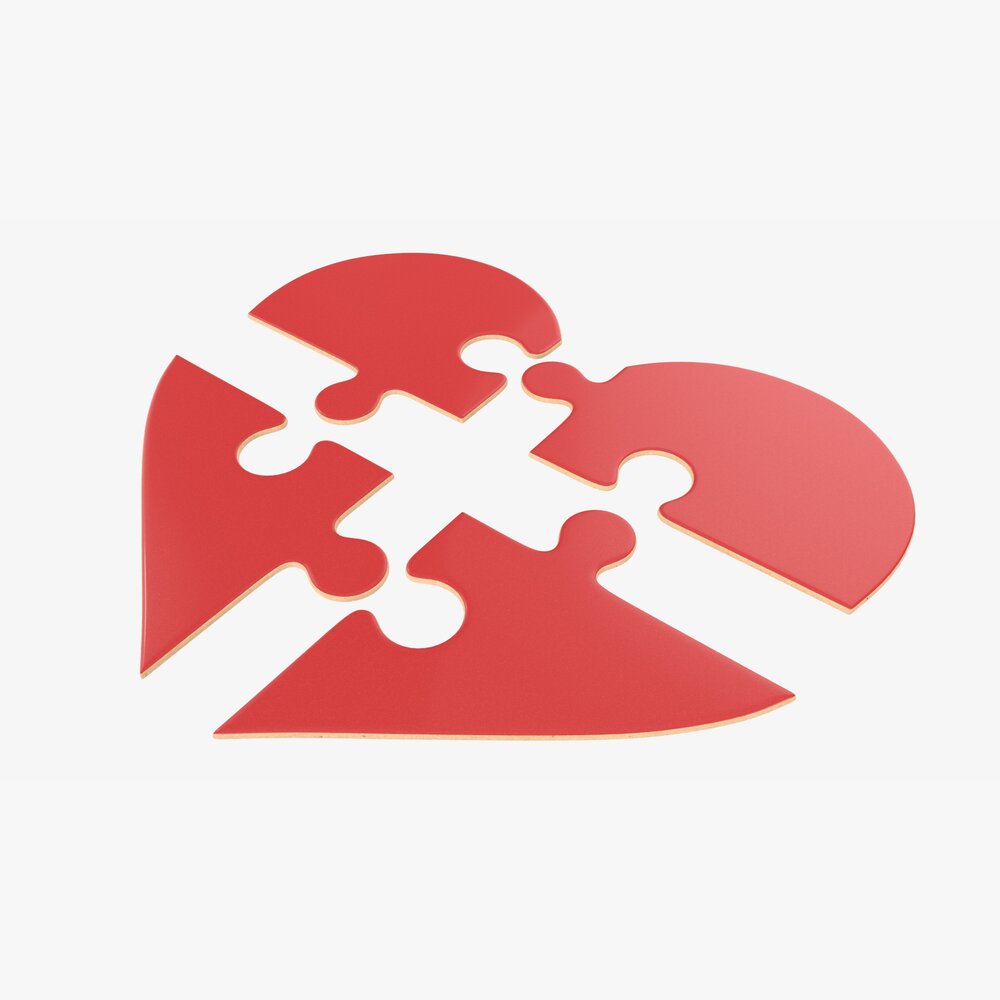 Heart Jigsaw Puzzle with Four Interlocking Pieces 3D model - Download ...