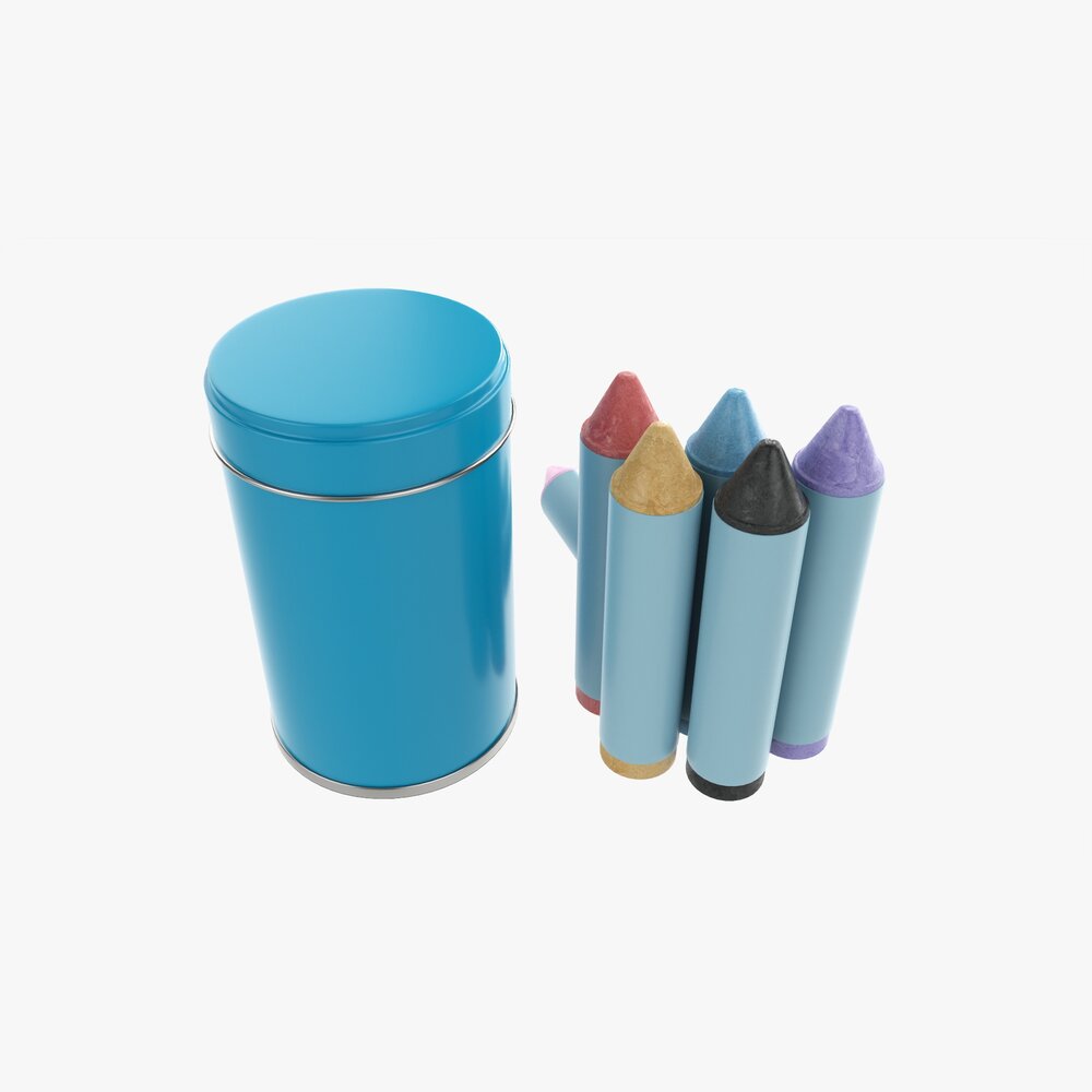 Large Crayons In Metal Tube Box 3D model - Download Stationery on ...
