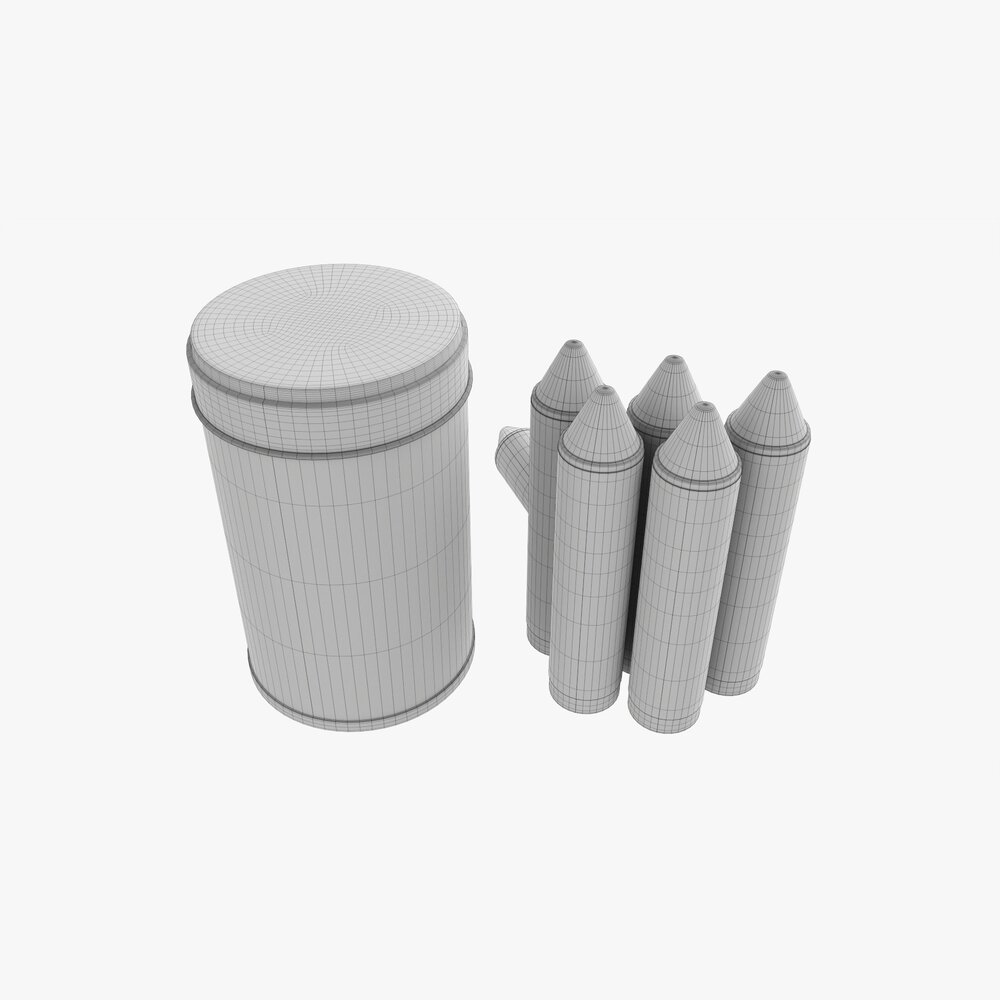 Large Crayons In Metal Tube Box 3D模型 - 下载 文具 on 3DModels.org