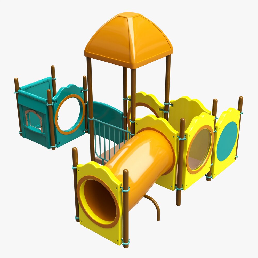 Children’s Outdoor Play Structure with Slide and Tunnels 3D model ...