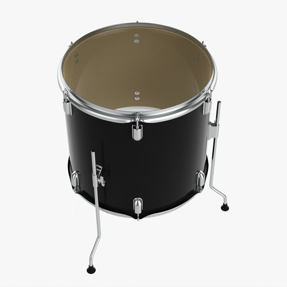 Tambor Tom de Piso Acústico Negro Con Herrajes Cromados Modelo 3D ...