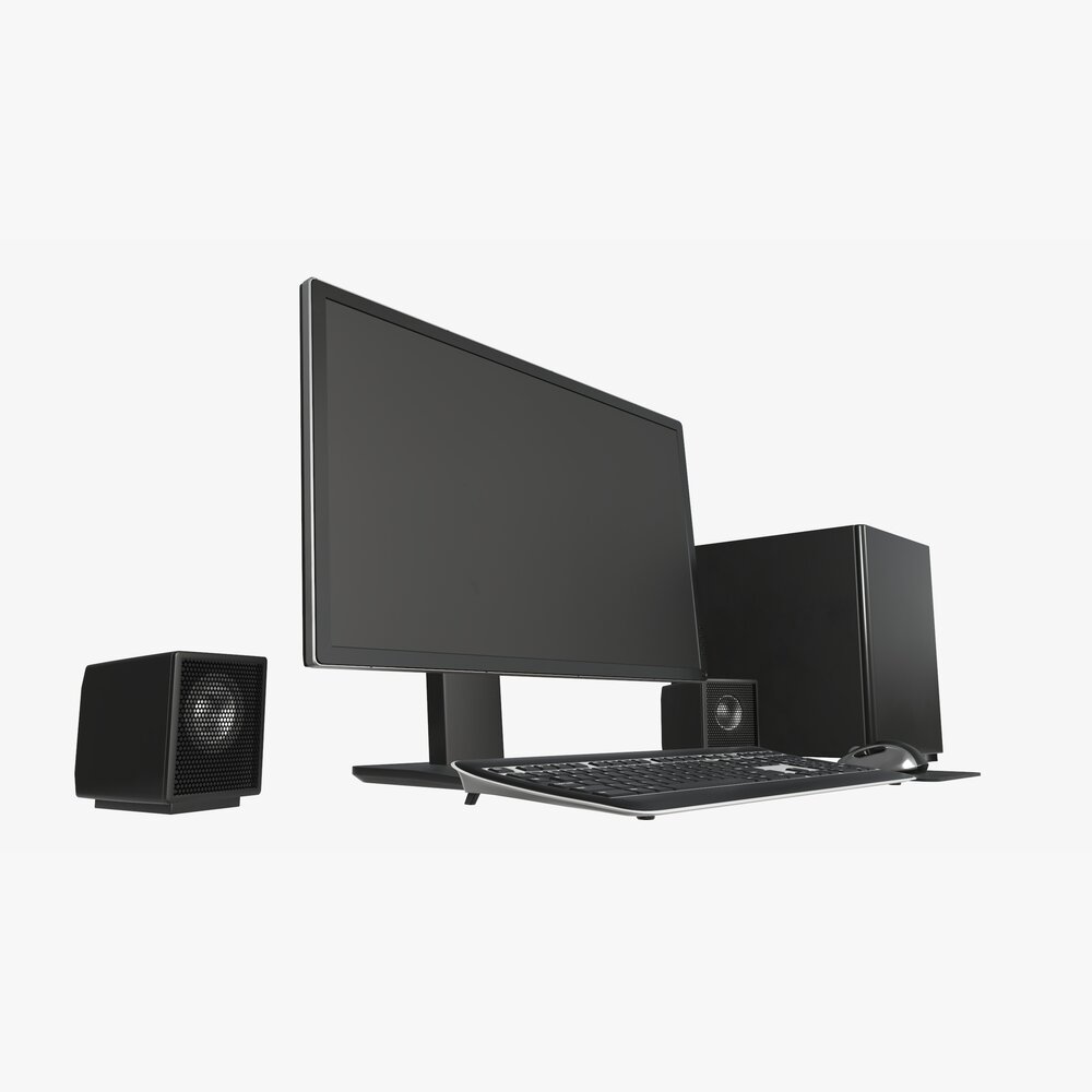 Computer Monitor Keyboard Mouse Pad Speakers Woofer Set 3D model ...