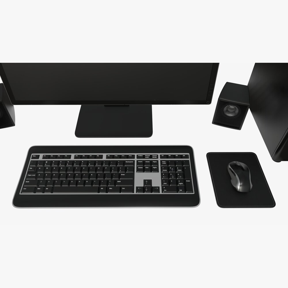 Computer Monitor Keyboard Mouse Pad Speakers Woofer Set 3D model ...