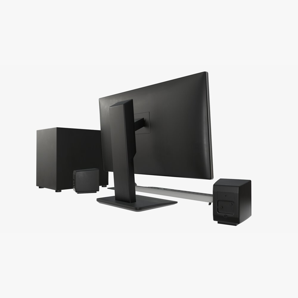 Computer Monitor Keyboard Mouse Pad Speakers Woofer Set 3D model ...