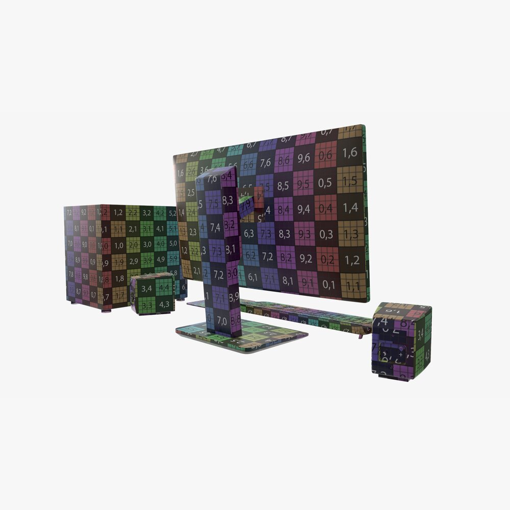 Computer Monitor Keyboard Mouse Pad Speakers Woofer Set 3D model ...