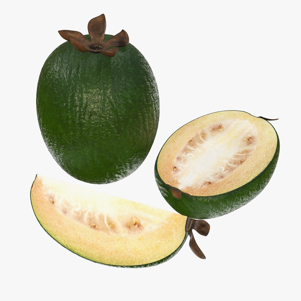 Feijoa Tropical Fruit Whole Cut In Half Slice 3D模型 - 下载 水果 on 3DModels.org