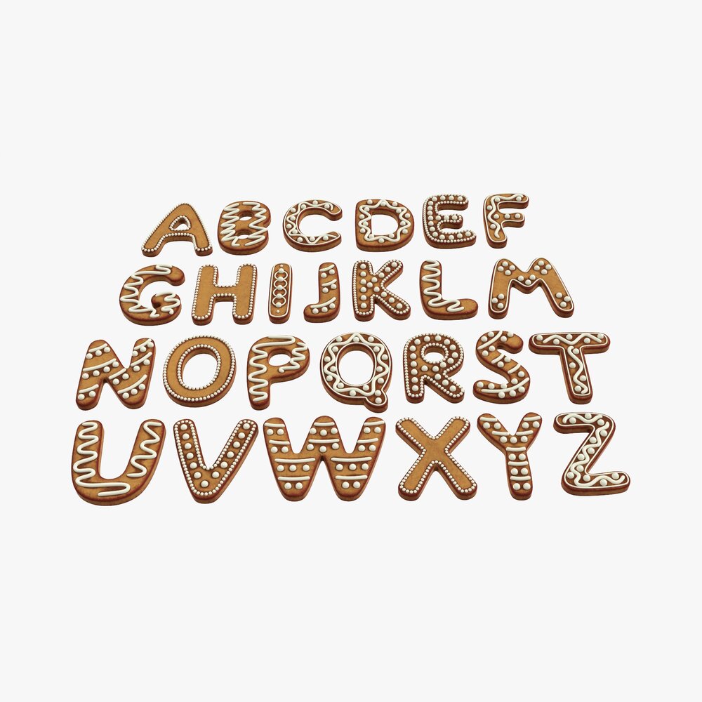 Gingerbread Cookie Alphabet with Festive Icing Decorations 3D model ...