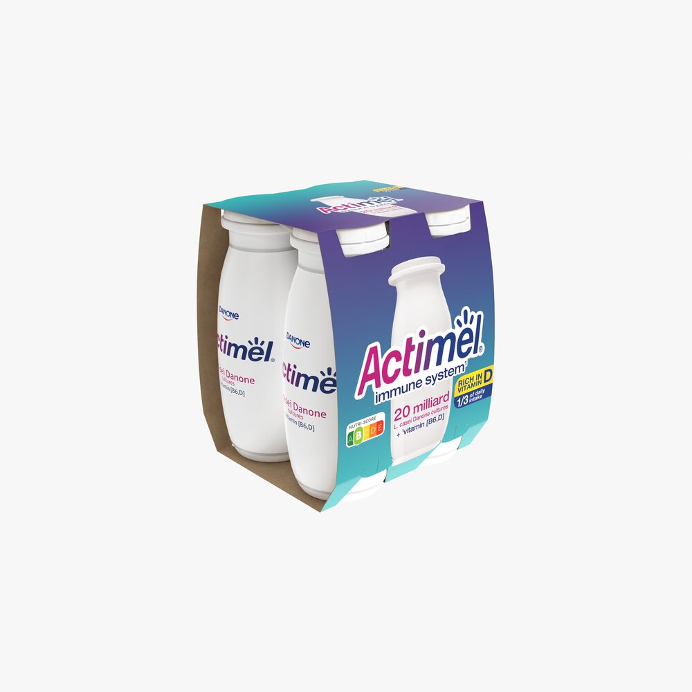 Danone Actimel 4 Bottles Pack 3D model - Download Bottles, Cans on ...