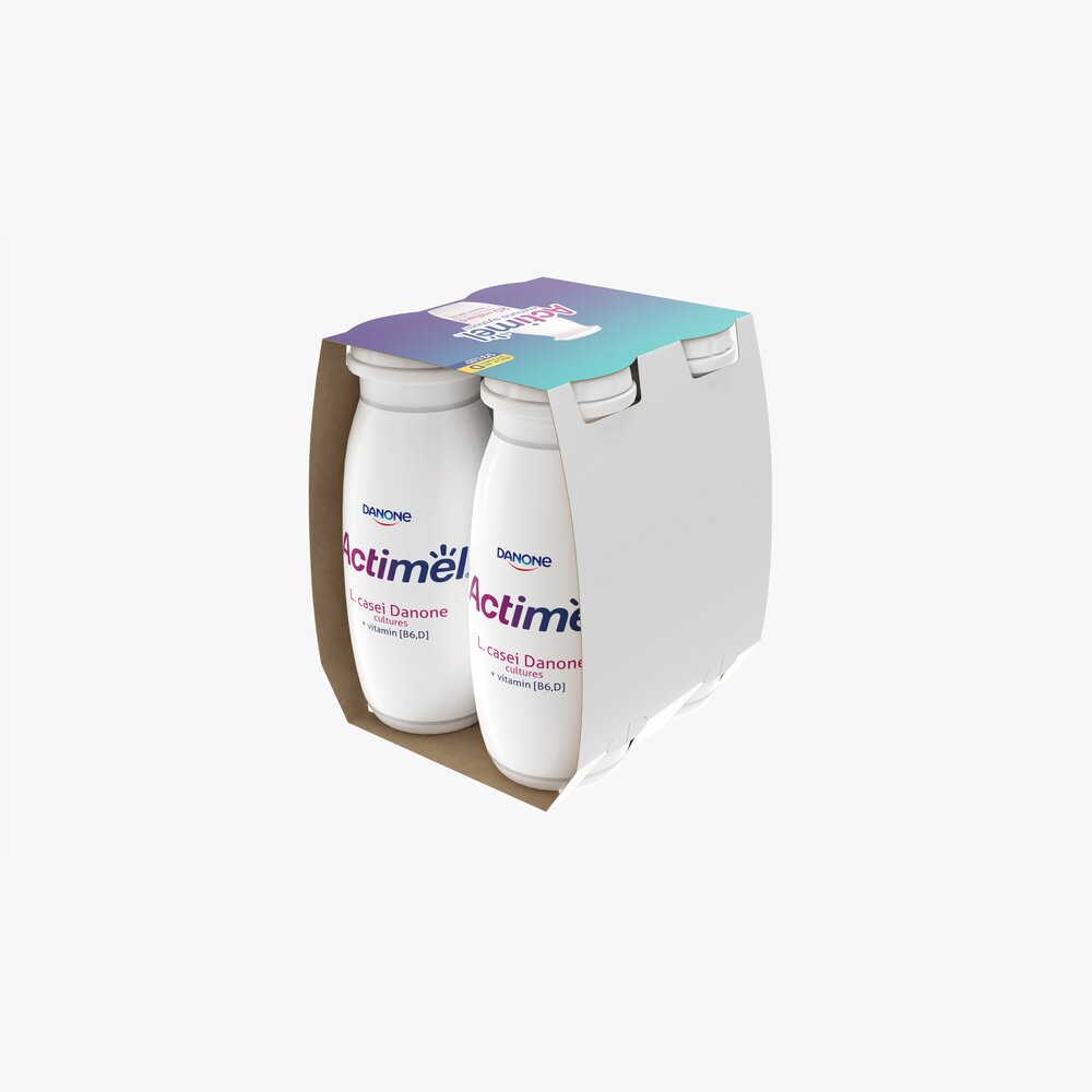 Danone Actimel 4 Bottles Pack 3D model - Download Bottles, Cans on ...