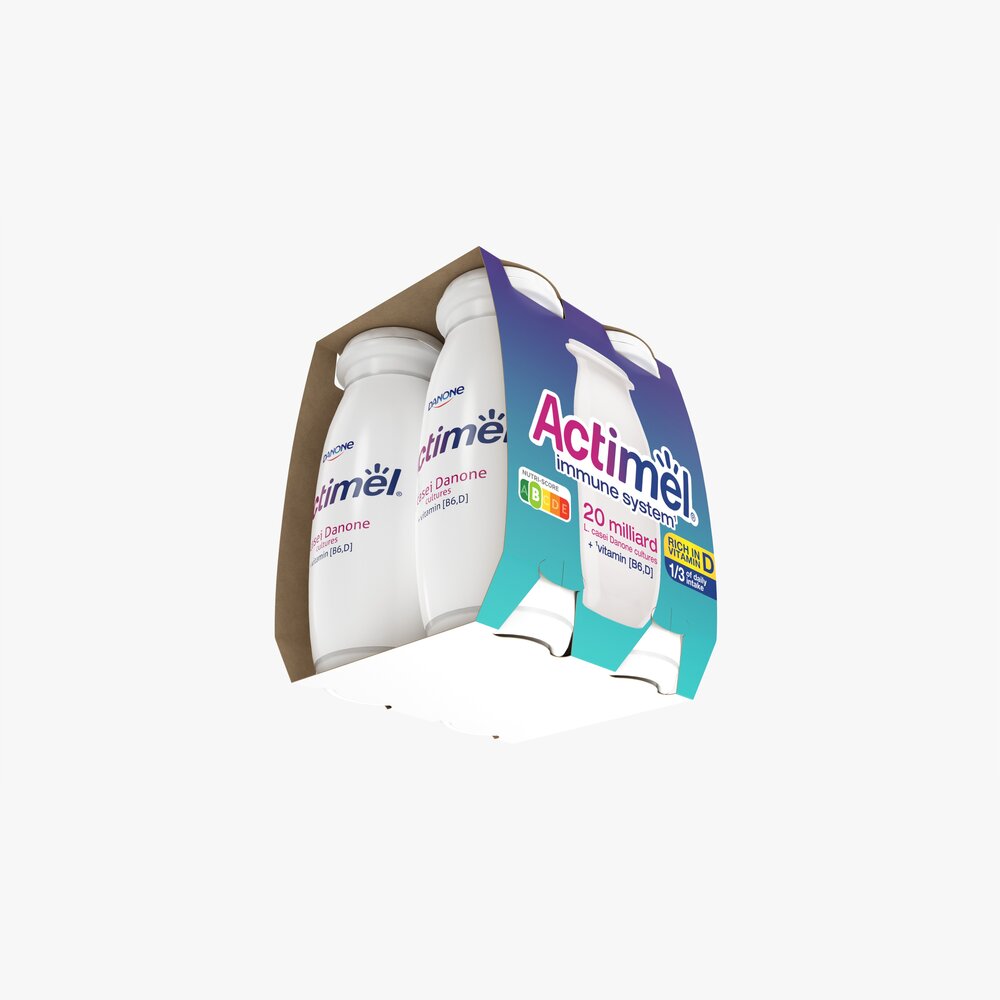 Danone Actimel 4 Bottles Pack 3D model - Download Bottles, Cans on ...