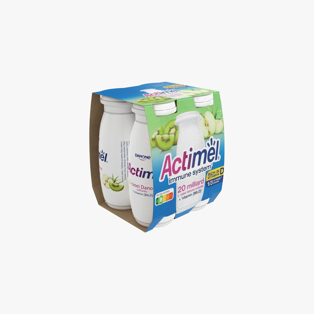 Danone Actimel 4 Bottles Pack 3D model - Download Bottles, Cans on ...