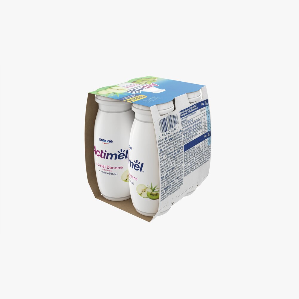 Danone Actimel 4 Bottles Pack 3D model - Download Bottles, Cans on ...