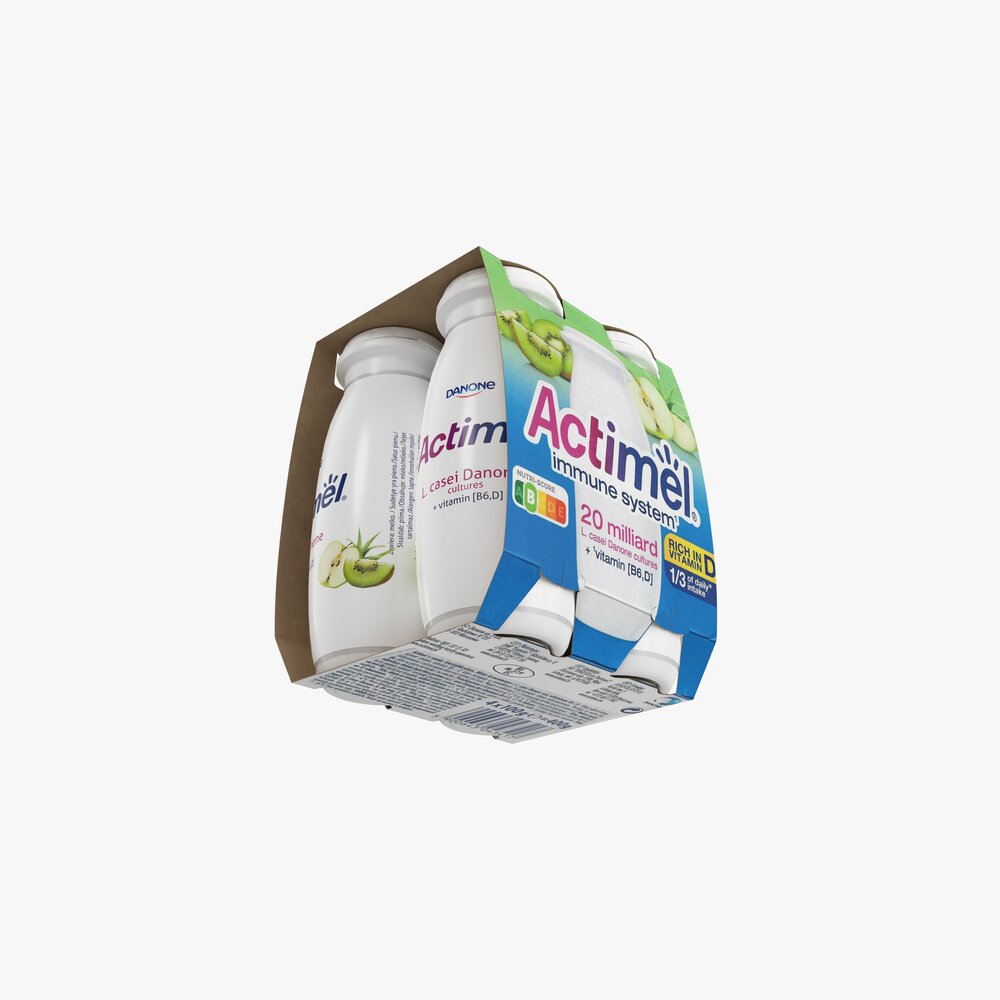 Danone Actimel 4 Bottles Pack 3D model - Download Bottles, Cans on ...
