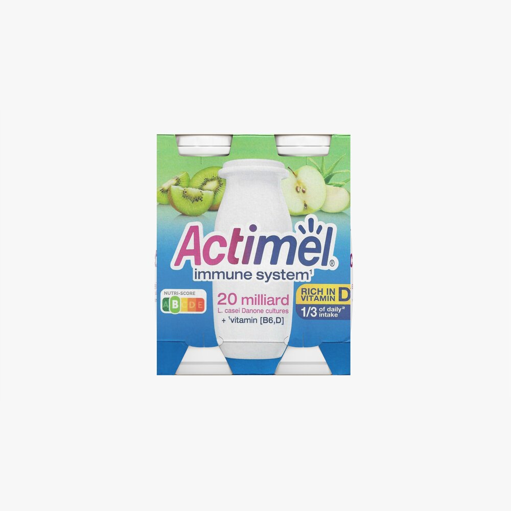 Danone Actimel 4 Bottles Pack 3D model - Download Bottles, Cans on ...