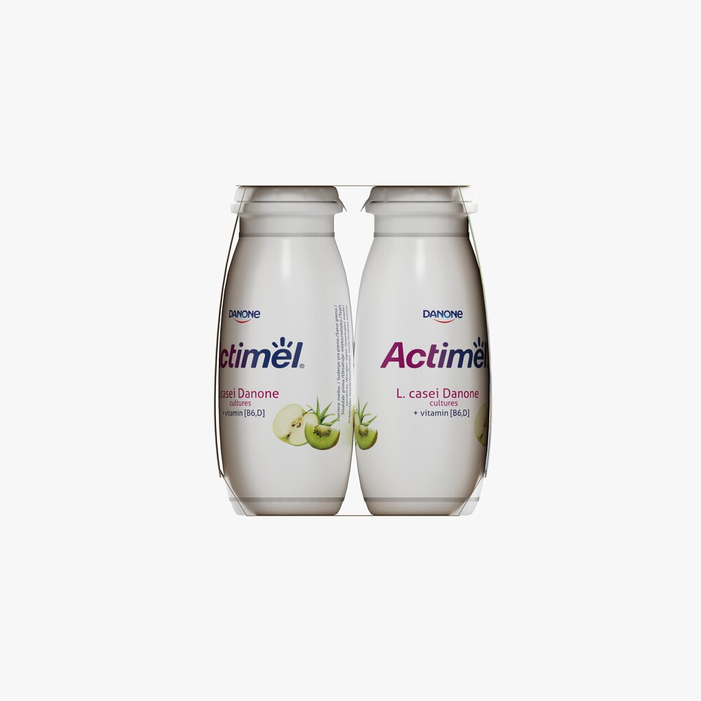 Danone Actimel 4 Bottles Pack 3D model - Download Bottles, Cans on ...