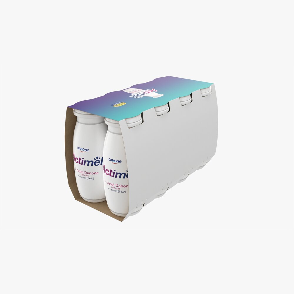 Danone Actimel 8 Bottles Pack 3D model - Download Bottles, Cans on ...