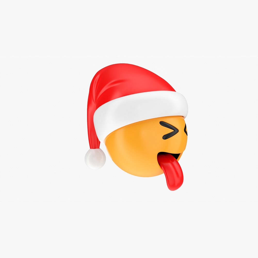 Emoji 095 With Closed Eyes Stuck-Out Tongue And Santa Hat 3D model ...
