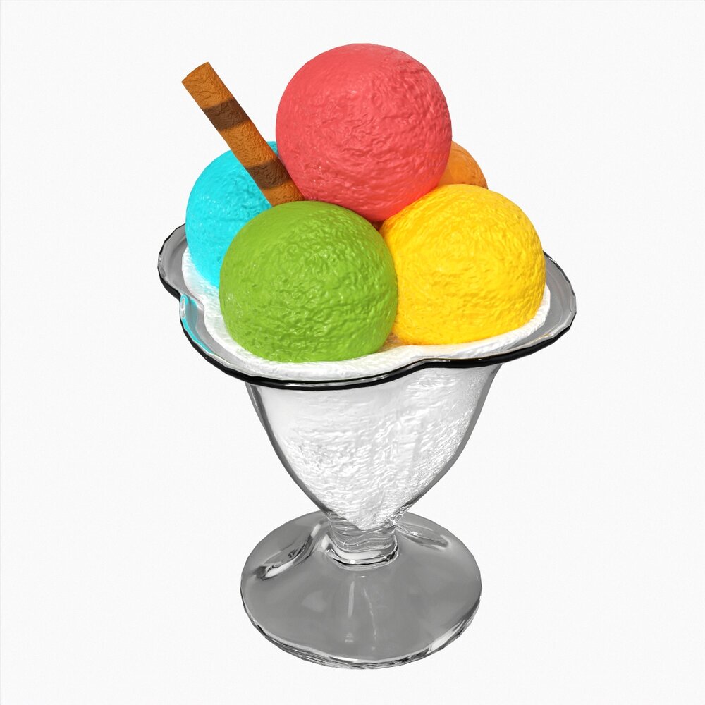 Ice Cream Balls In Glass Dish 3D model - Download Dessert on 3DModels.org