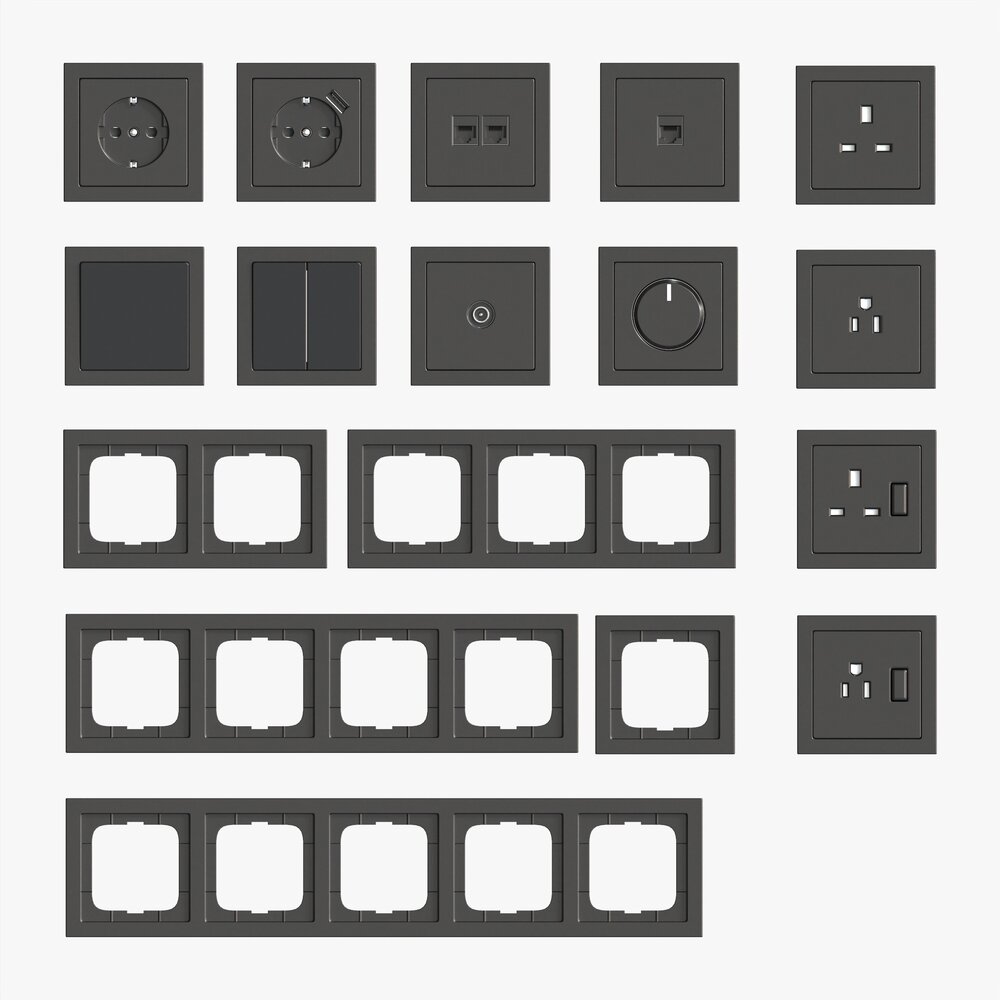 Outlet Frame Set Eu Us Uk Black 3D model - Download Building components ...