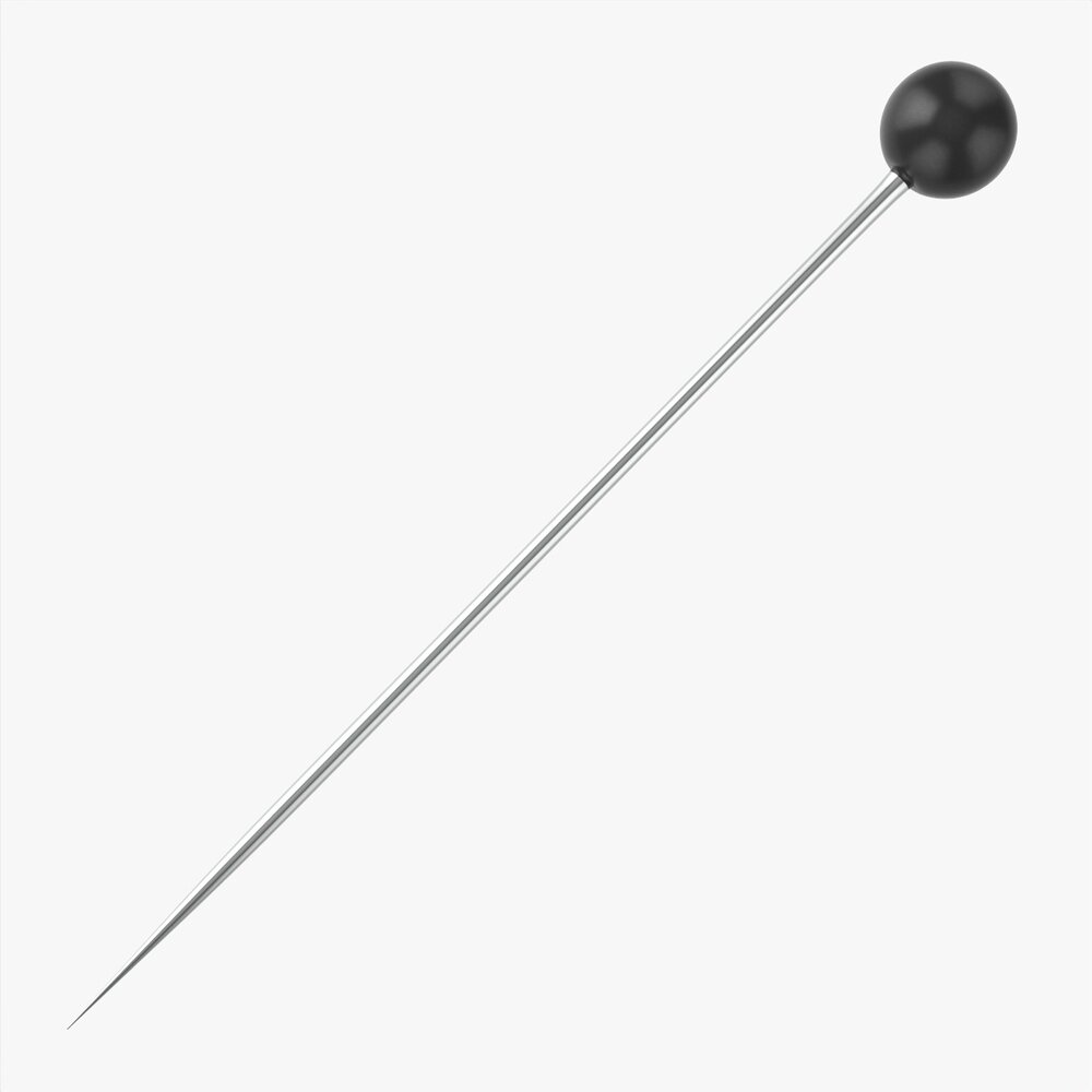 Steel Push Pin with Black Round Head 3D model - Download Tools on ...