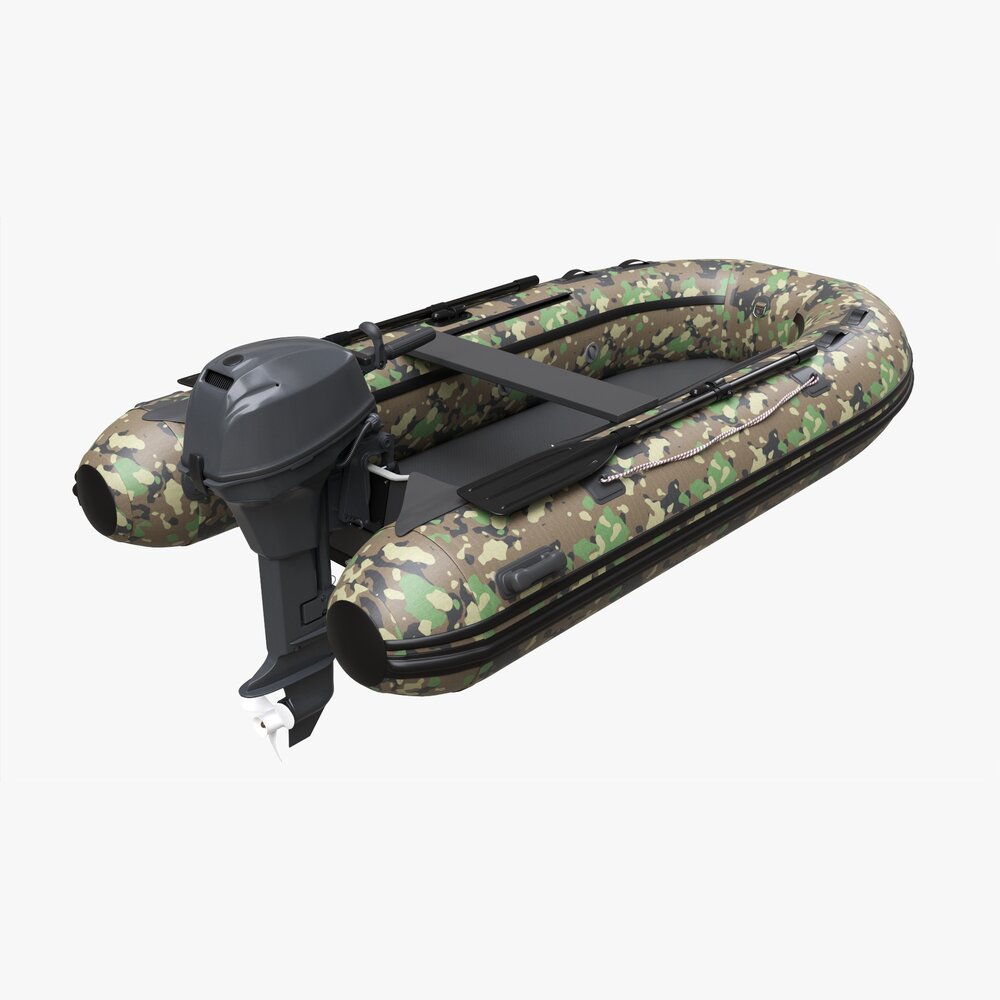 Inflatable Boat 02 Camouflage With Outboard Boat Motor 3D model ...