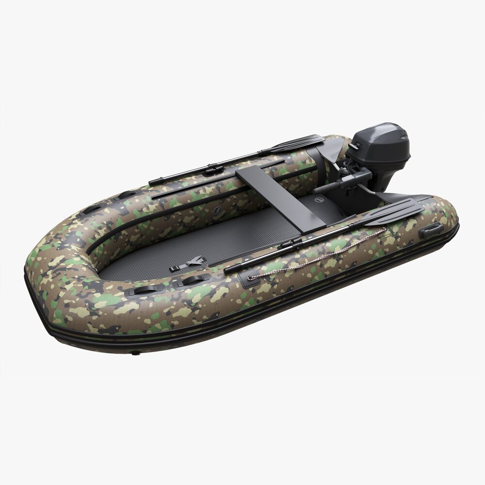 Inflatable Boat 02 Camouflage With Outboard Boat Motor 3D model ...