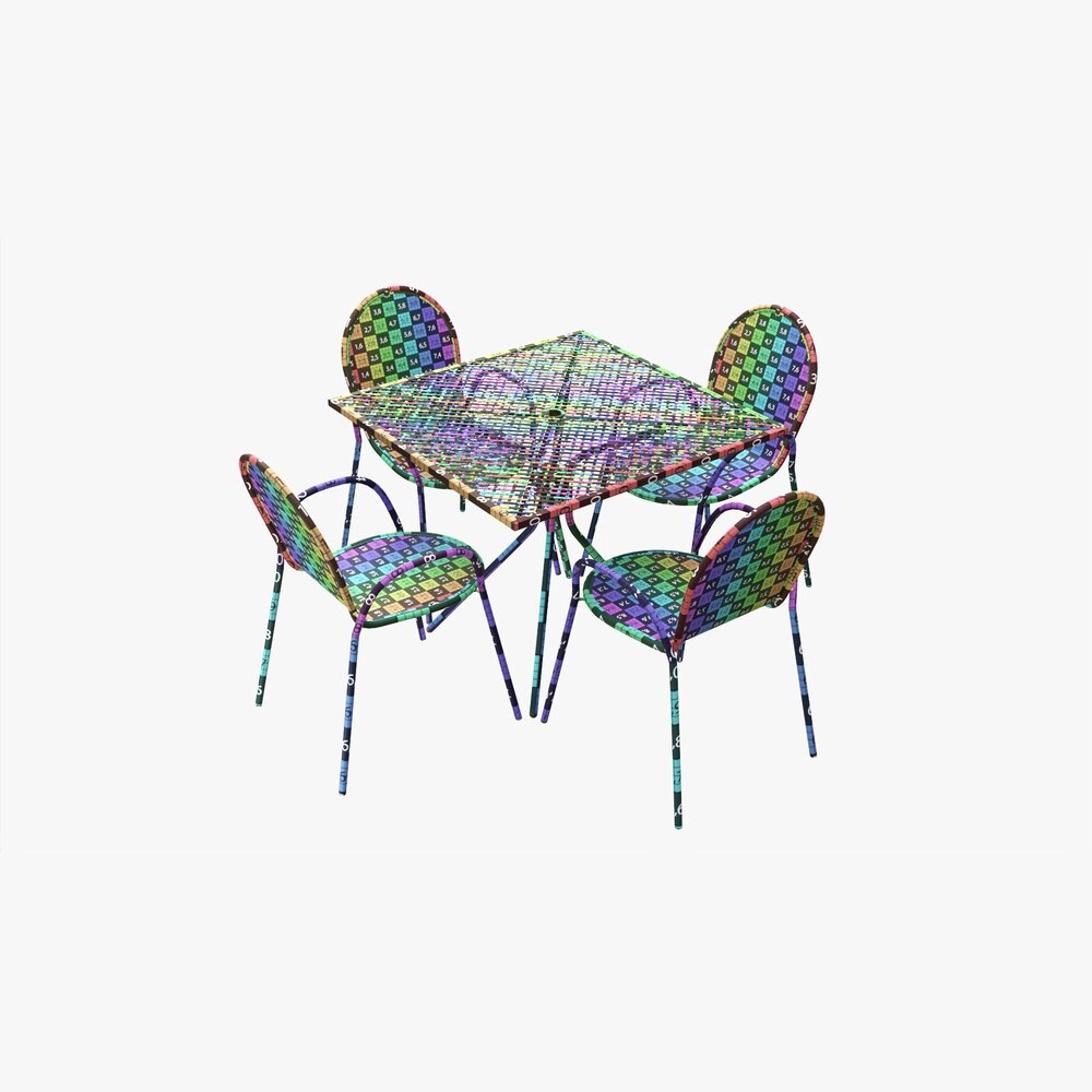 Square Dining Mesh Table With Armchairs 3D model - Download Table on ...