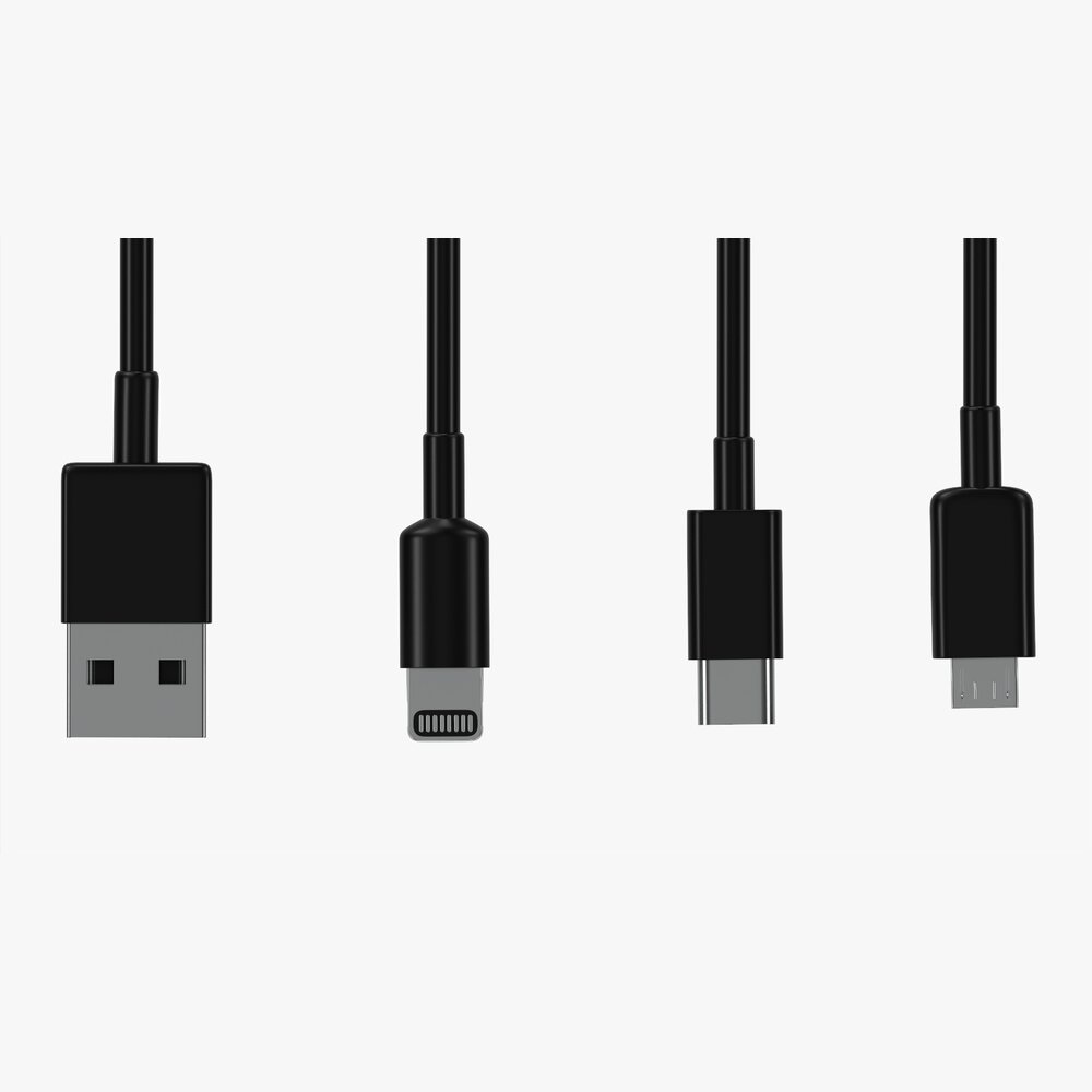 Usb C Lightning Cables Set Black 3D model - Download Computer ...