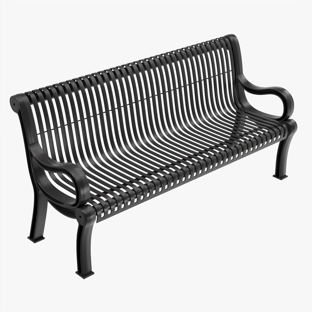 Vertical Slat Outdoor Bench With Arms 3D模型 - 下载 Bench on 3DModels.org
