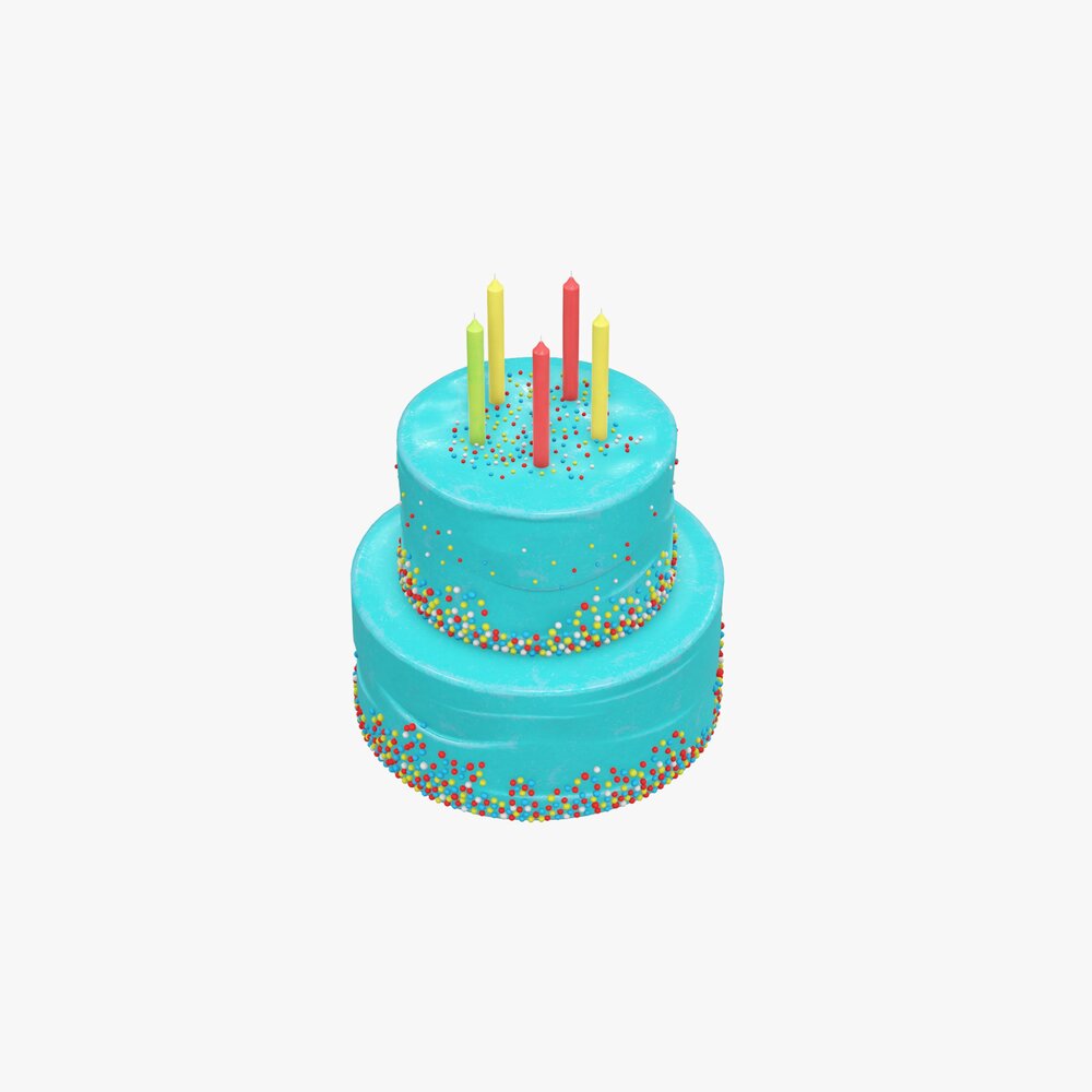 Birthday Cake With Candles And Candies 3D model - Download Dessert on ...