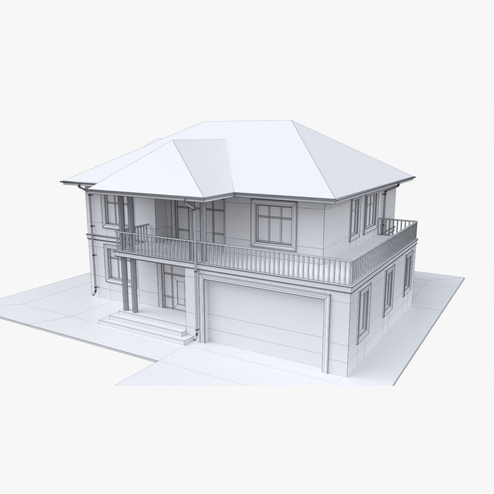 Building Villa Two-Story House With Garage 3D model - Download ...