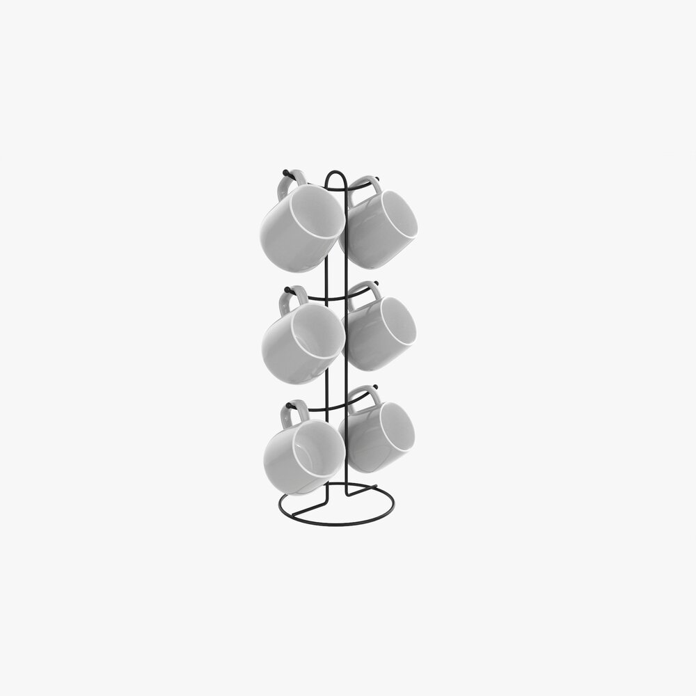 Kitchen Six Mug Stand With Mugs 3D model - Download Tableware on ...