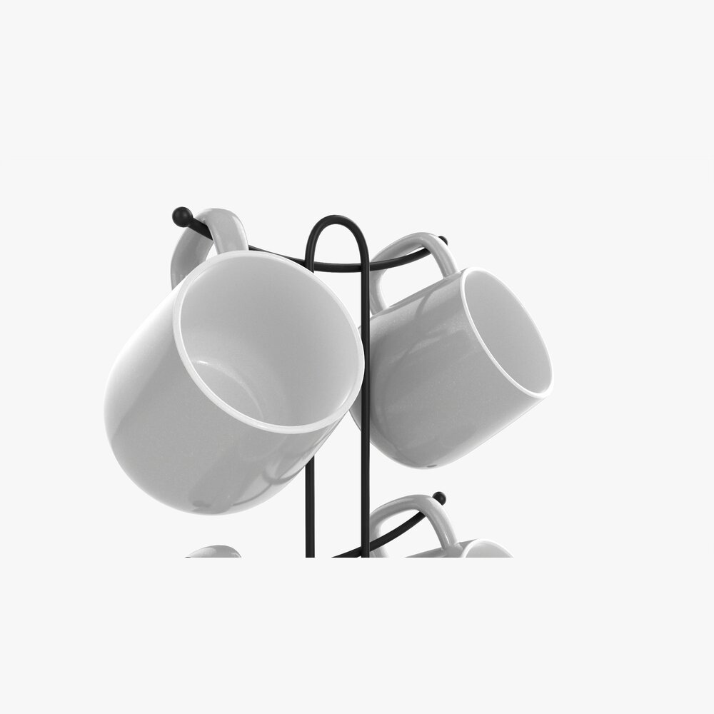 Kitchen Six Mug Stand With Mugs 3D model - Download Tableware on ...